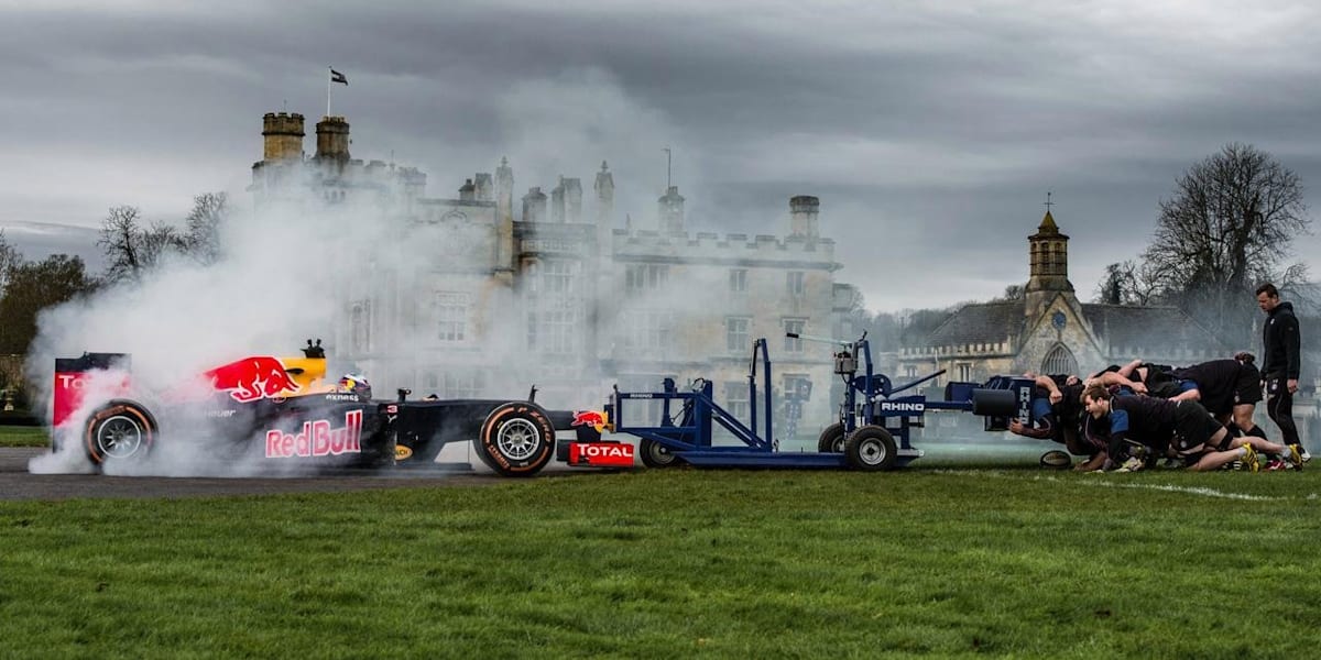 F1 car vs a rugby scrum