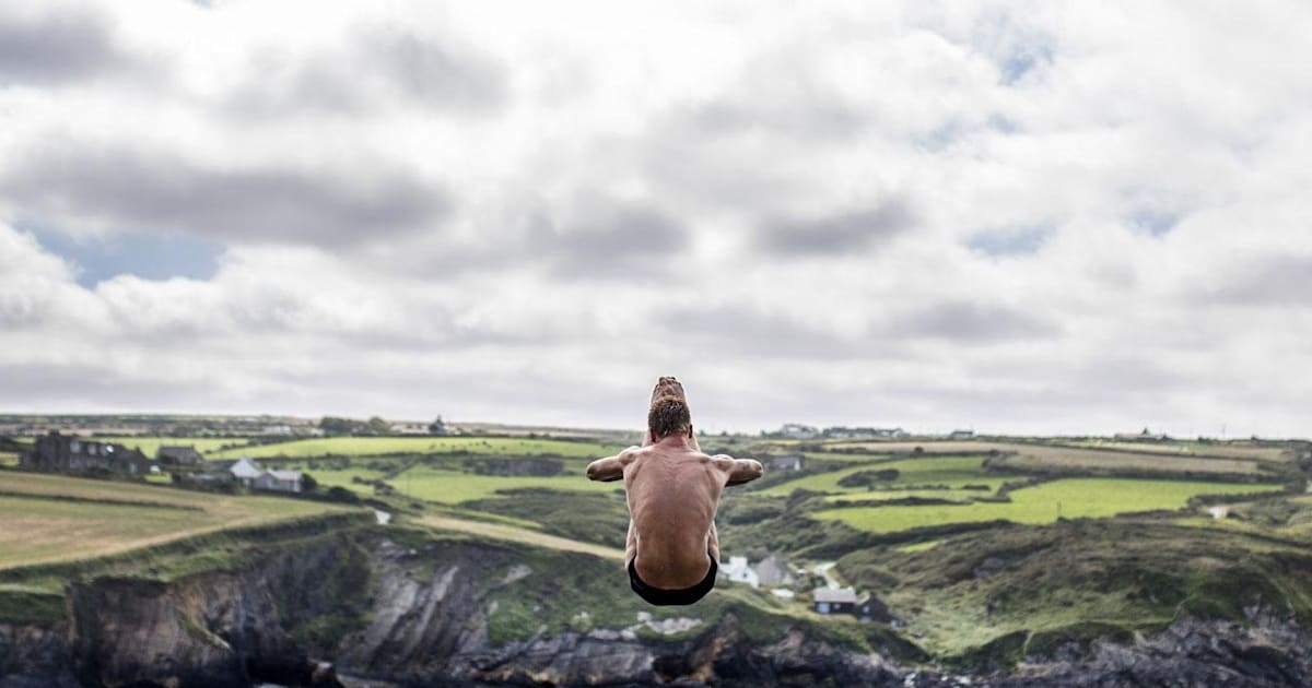 Action from Red Bull Cliff Diving in Wales