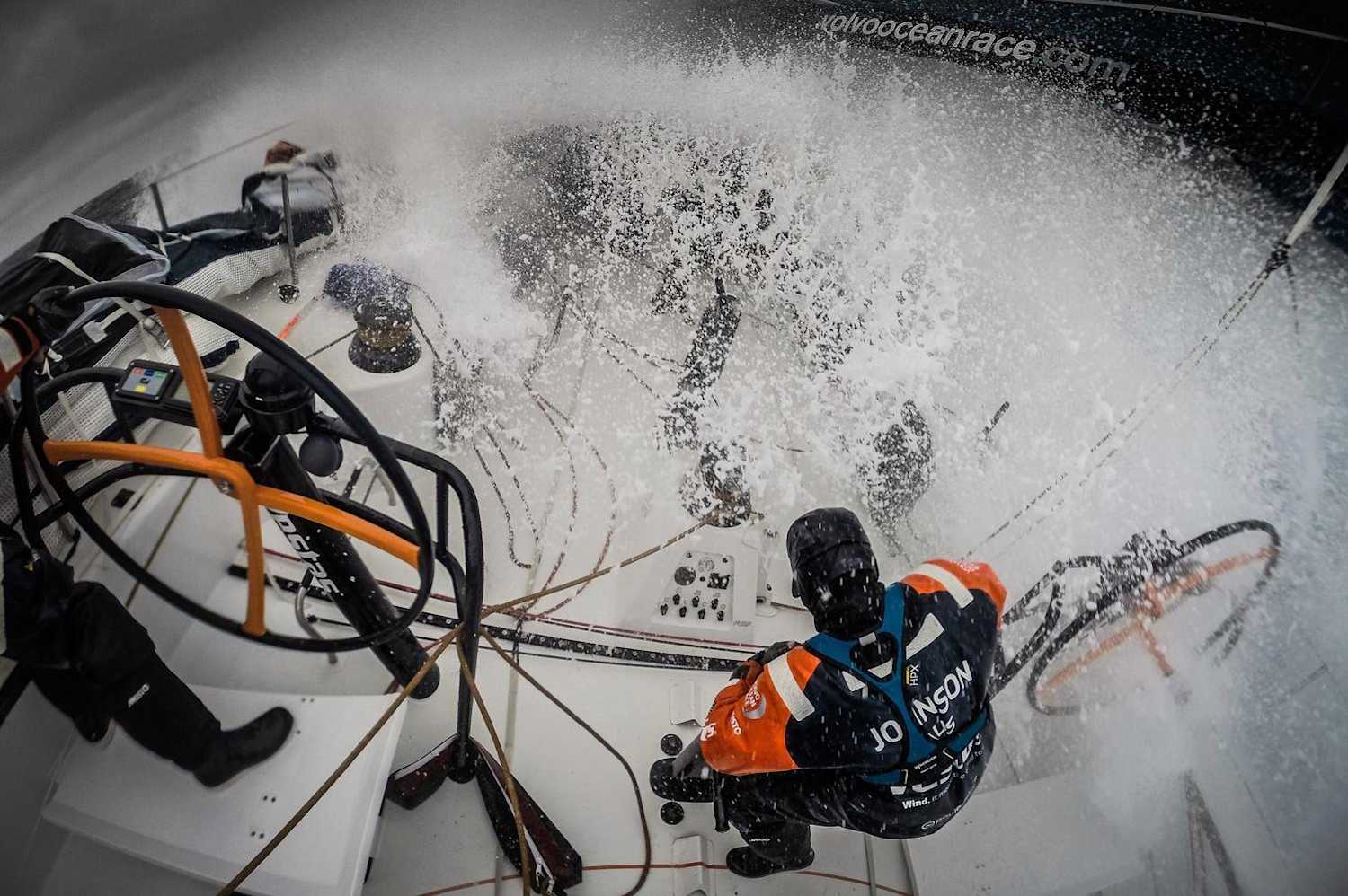 Volvo Ocean Race boats and sailors get hit by waves