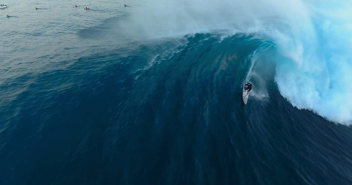Surfing at Jaws: the first run of big surf at Jaws