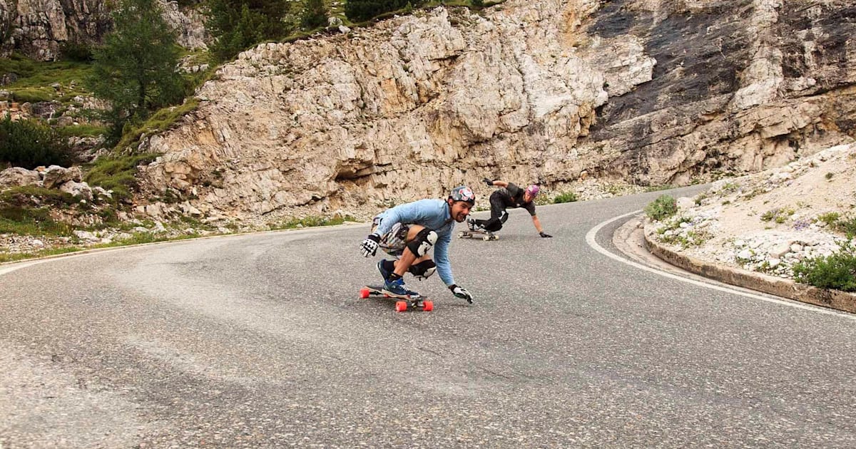 Downhill longboarding in the Italian Dolomites