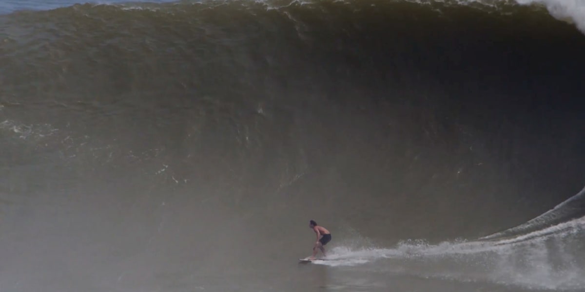 Brad Domke surfing XXL waves on skimboard