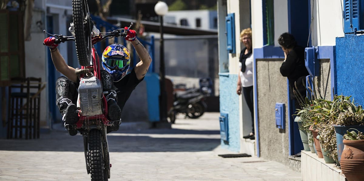 Julien Dupont rides a motorbike into a volcano