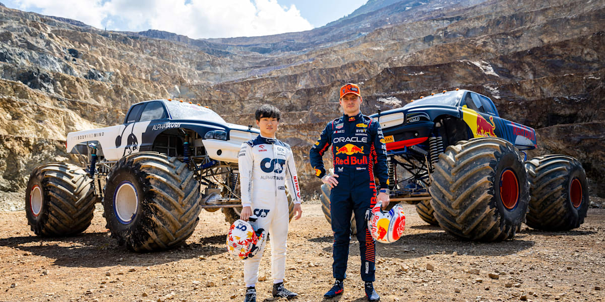 Yuki Tsuonda a Max Verstappen v monster trucku