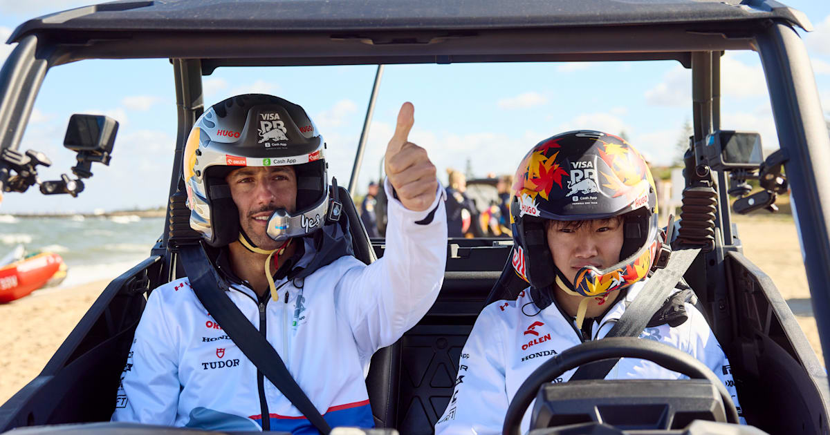 F1 drivers' beach race in Oz: Who's the best lifeguard?