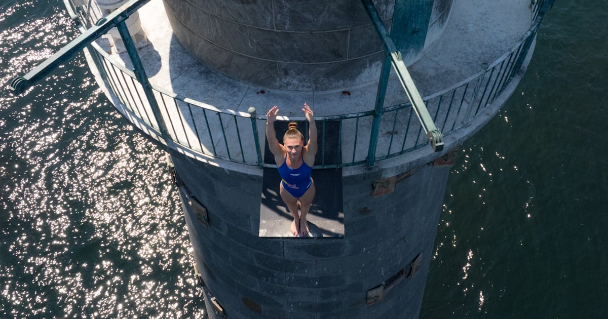 Ellie Smart: Minot's Lighthouse cliff dive – video