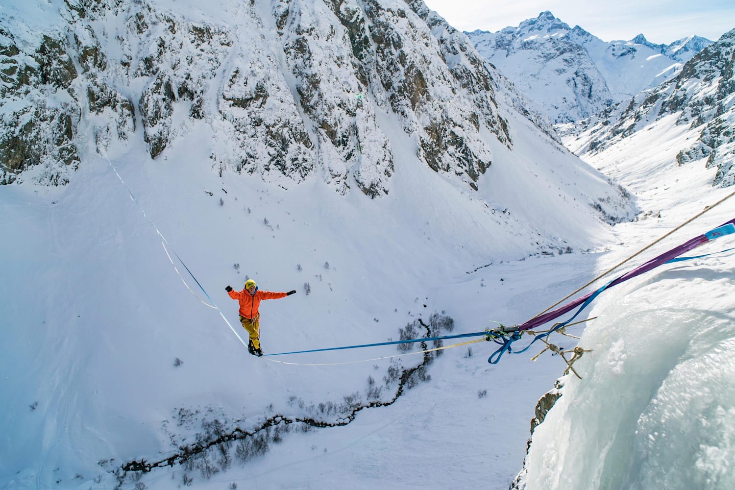 Highlining Between Two Icefalls in France