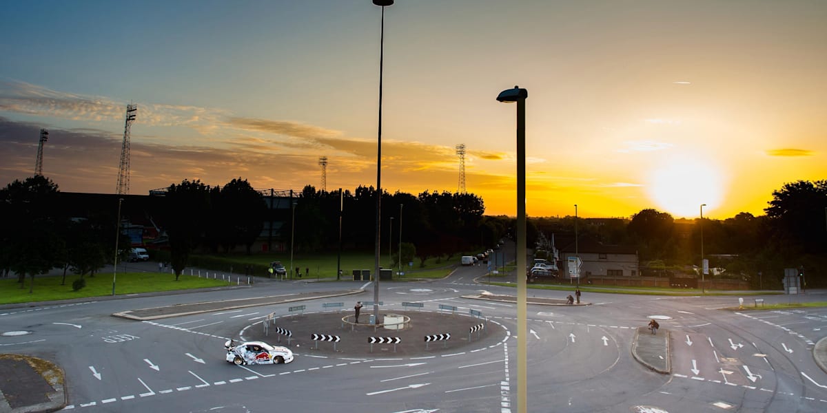 Mad Mike Whiddett drifts Swindon's Magic Roundabout