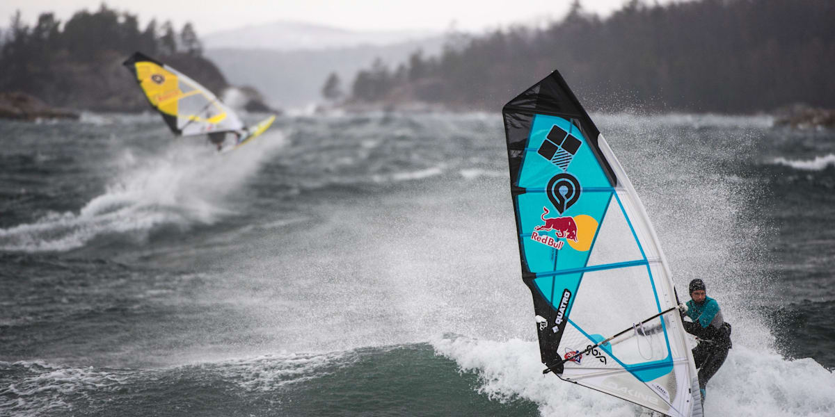 Windsurfing on Frigid, Snowy Lake Superior