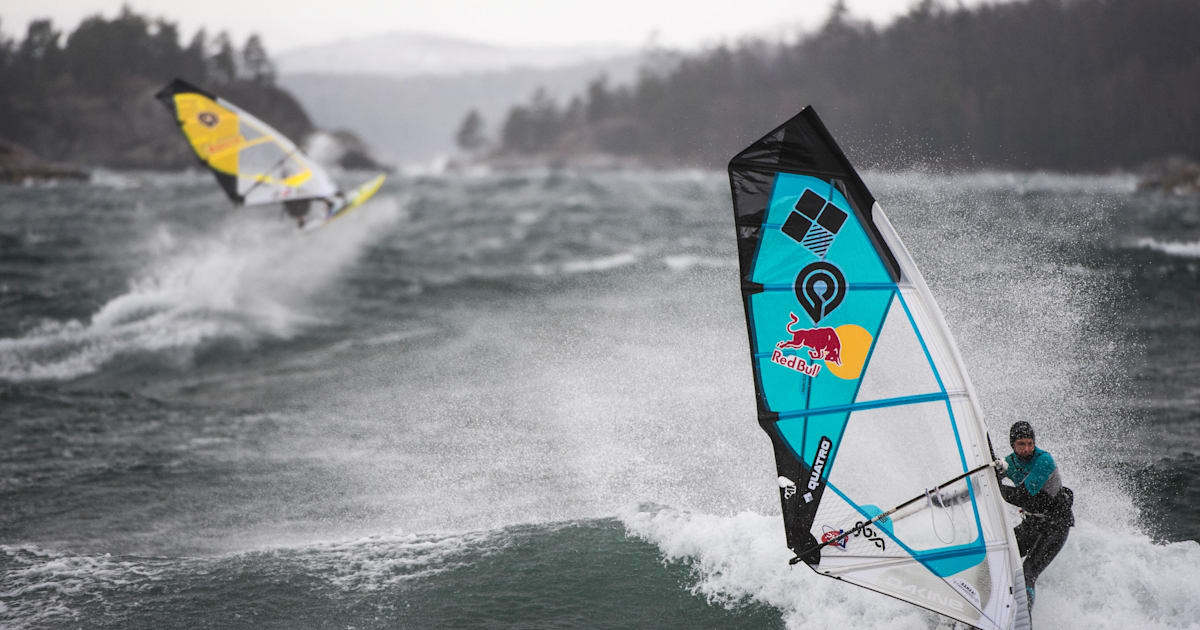 Windsurfing on Frigid, Snowy Lake Superior
