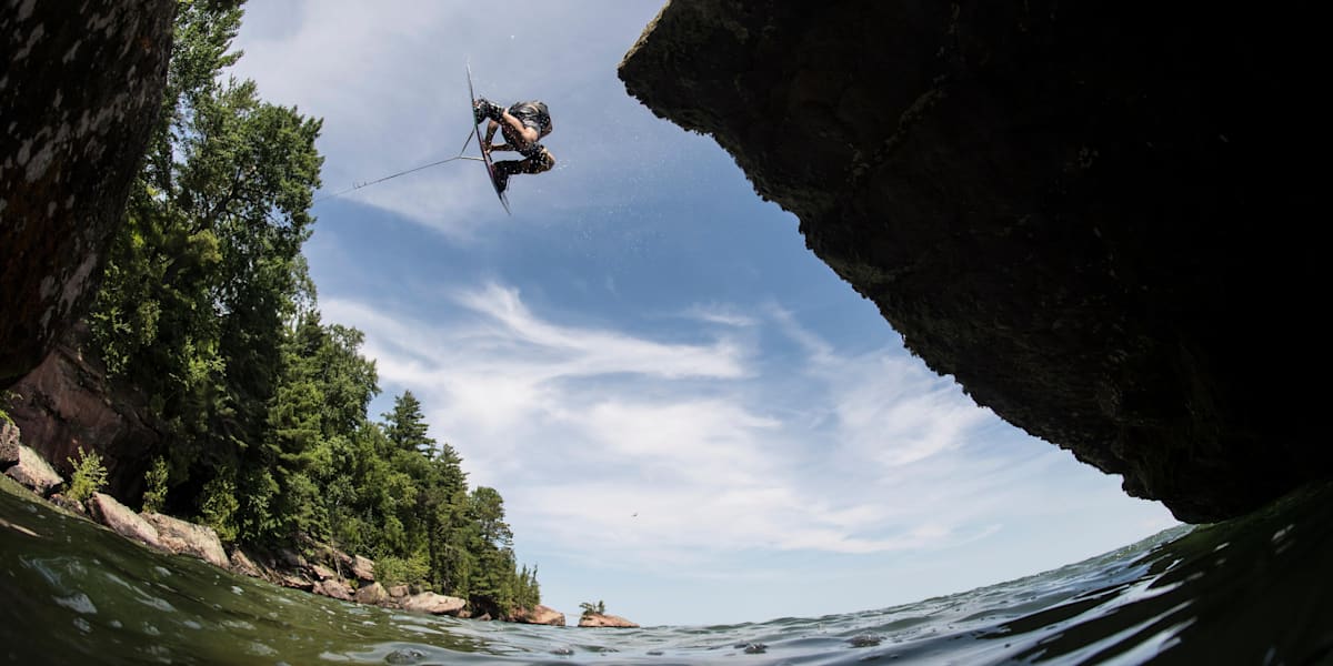 Wakeboarder Mike Dowdy rides sea caves in Great Lakes