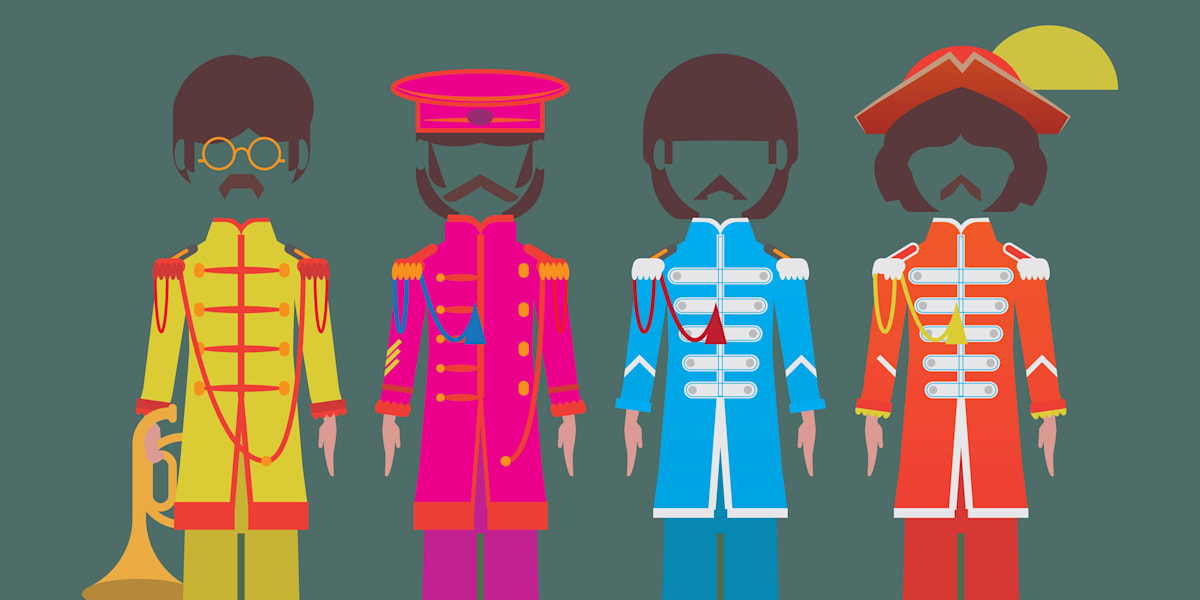 Illustrated best band uniforms including The Beatles