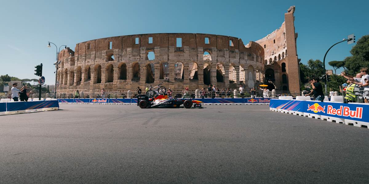 Red Bull F1 car races through Rome in epic Colosseum showrun