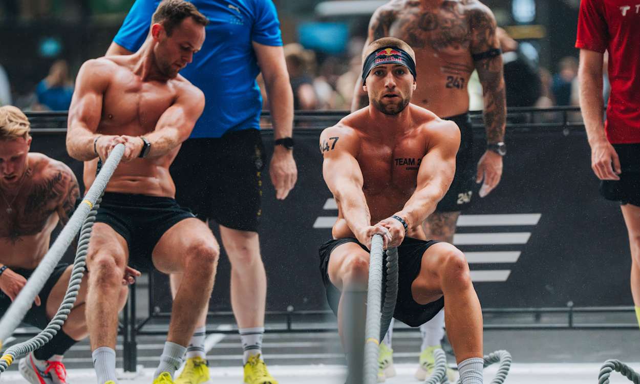 Jake Dearden on the sled pull