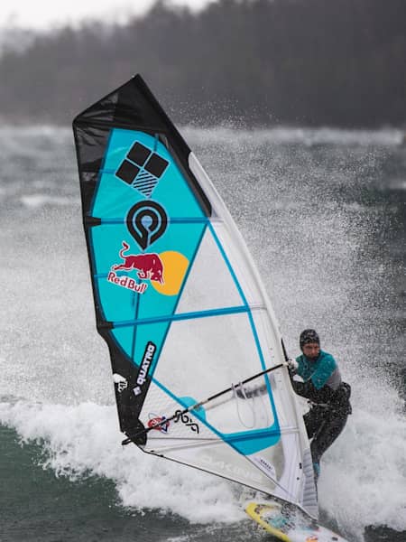 Windsurfing on Frigid, Snowy Lake Superior