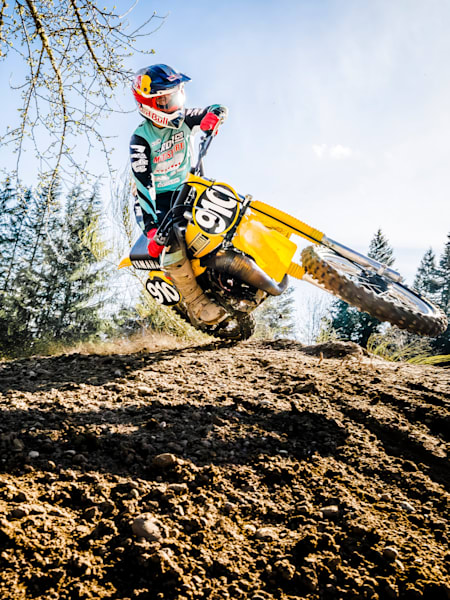 Carson Brown rides at his private testing facility in Seattle, Washington