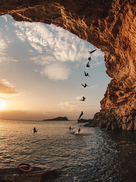 sunset cliff diving