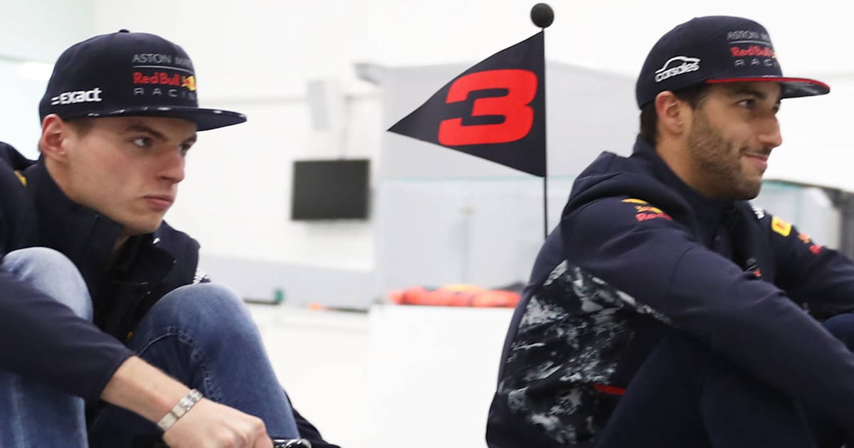 Max Verstappen and Daniel Ricciardo cart race in office