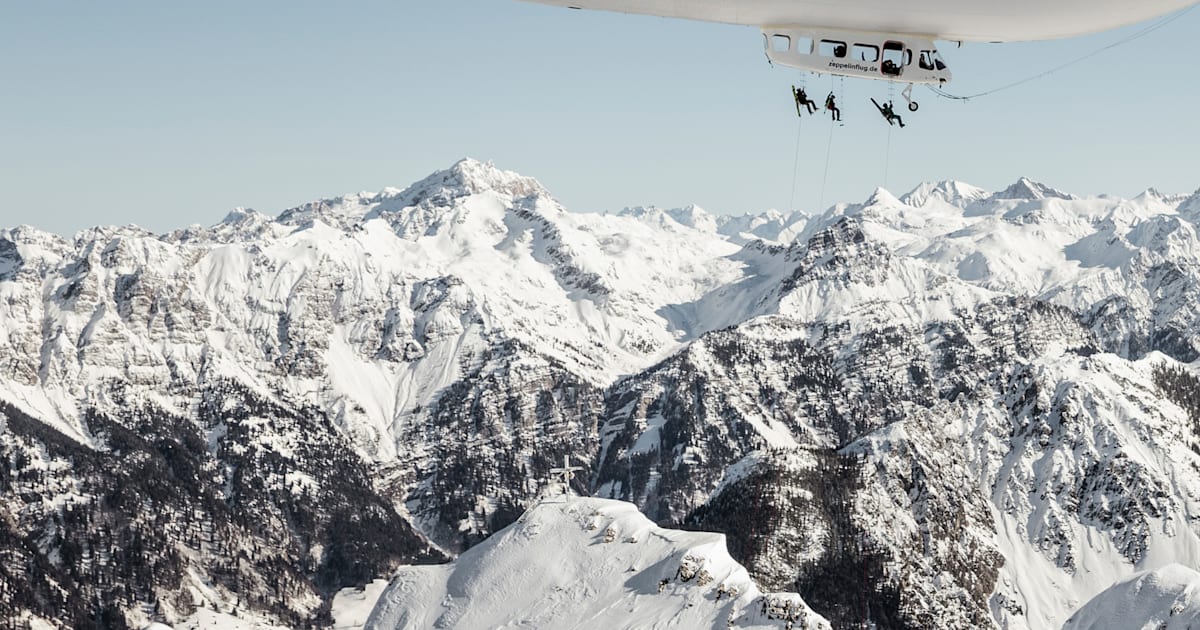 The world's first Zepplin ski drop highlights – video