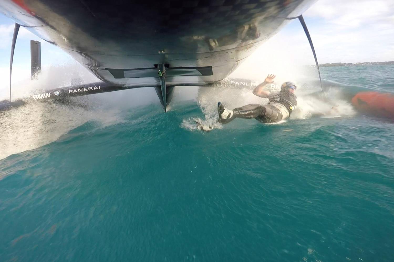 America's Cup: Graeme Spence falls off ORACLE TEAM USA