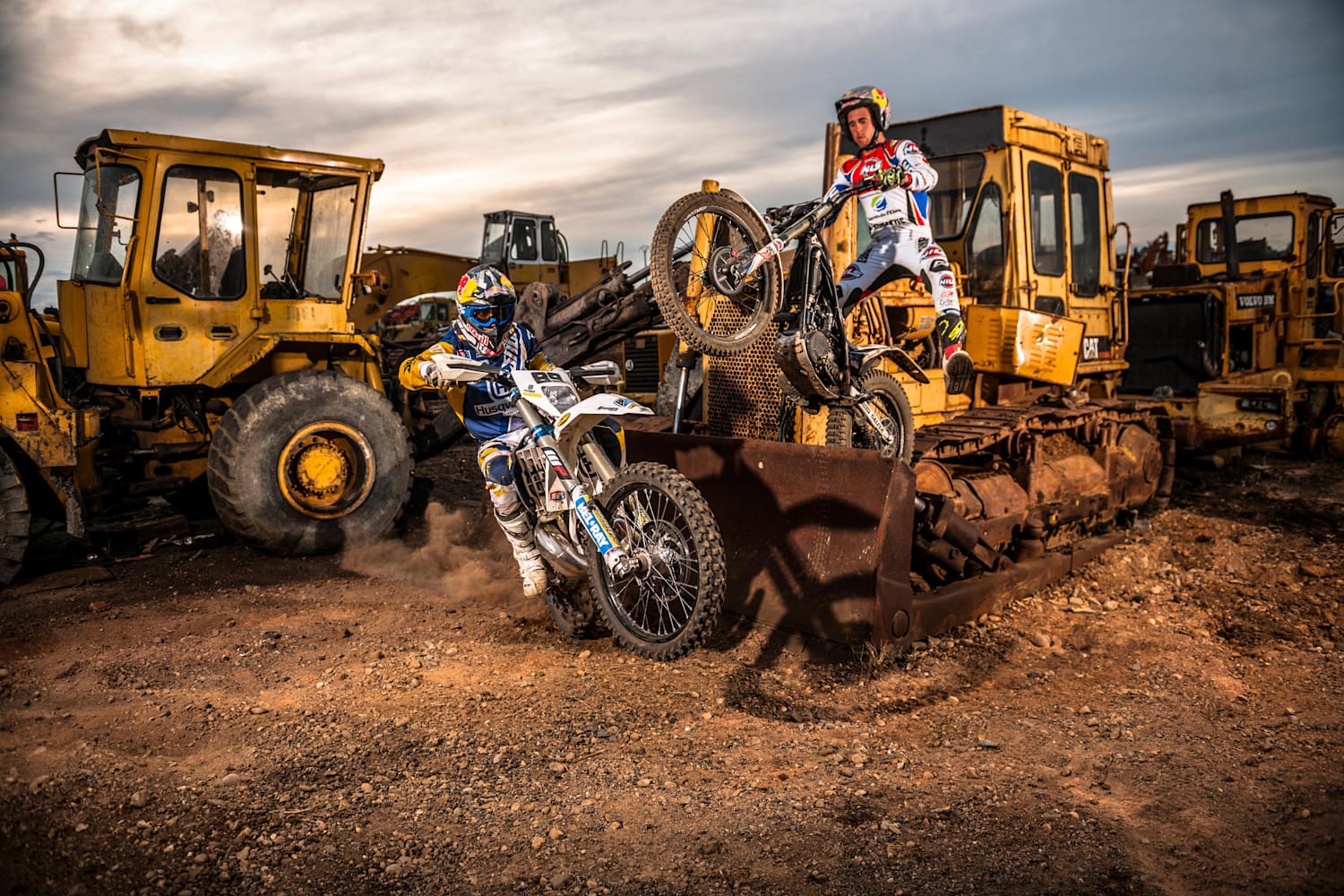 Red Bull scrapyard Trial biking in a scrapyard