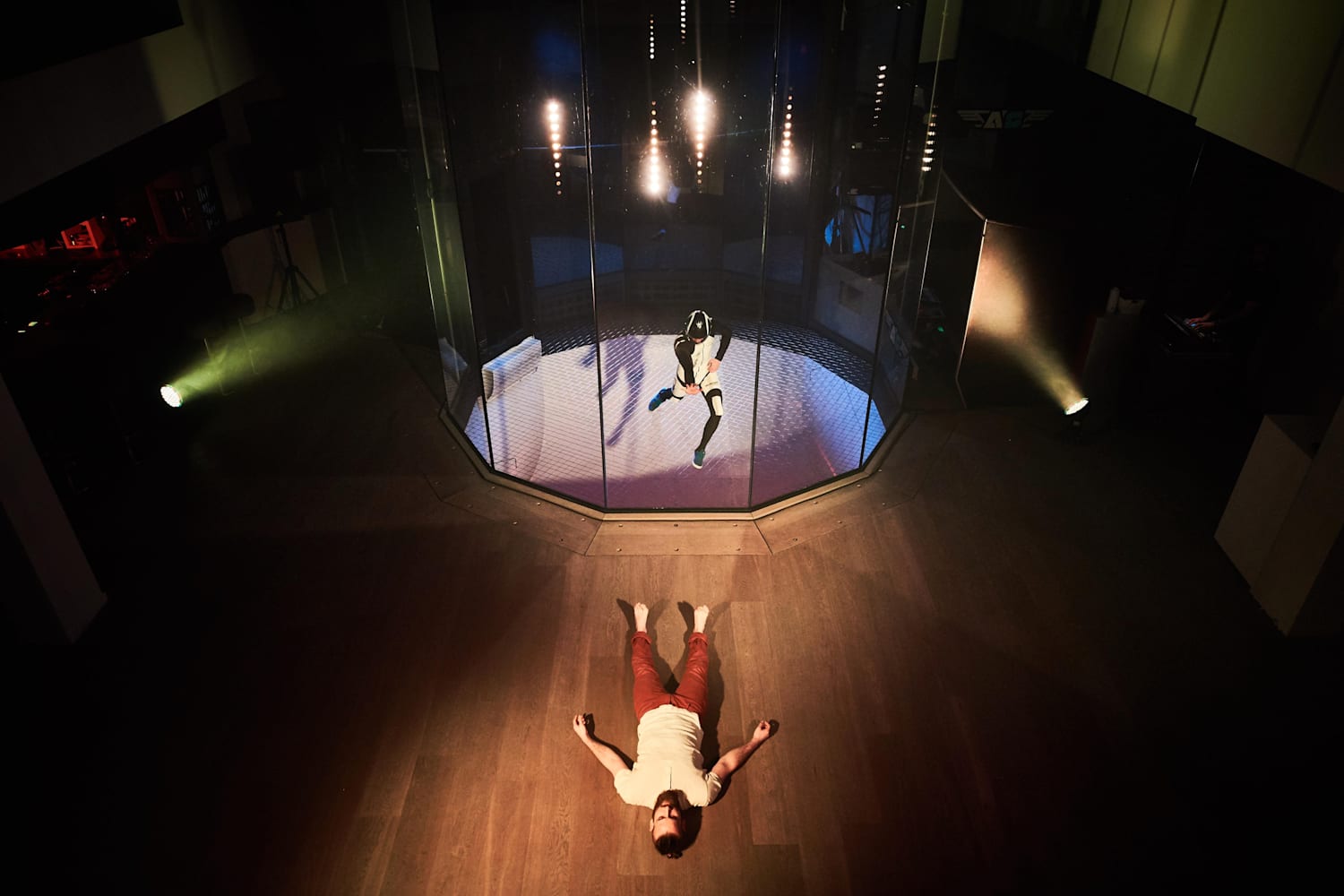 See a skydiver dancing in a wind tunnel
