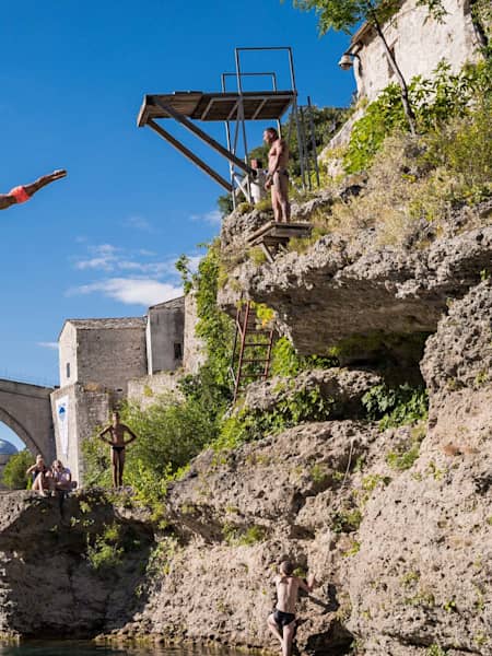 Training future cliff diving stars in Mostar