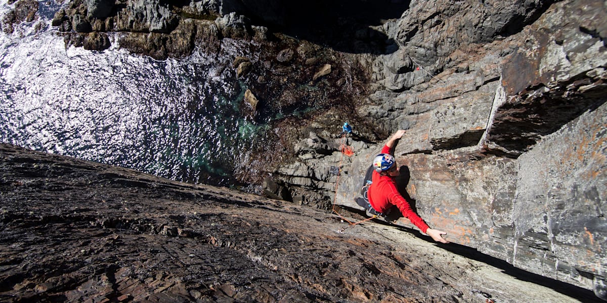 Will Gadd climbing Newfoundland sea stacks