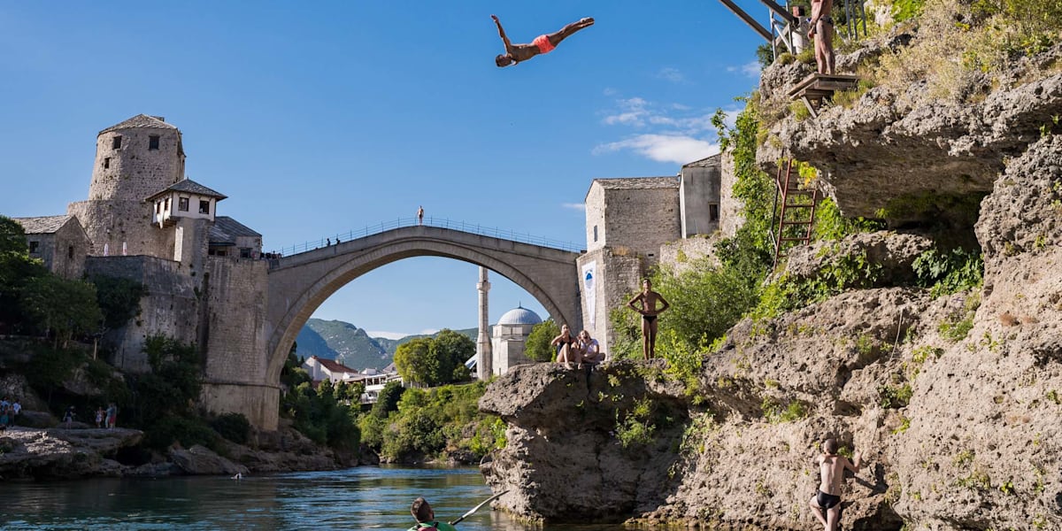 Training future cliff diving stars in Mostar