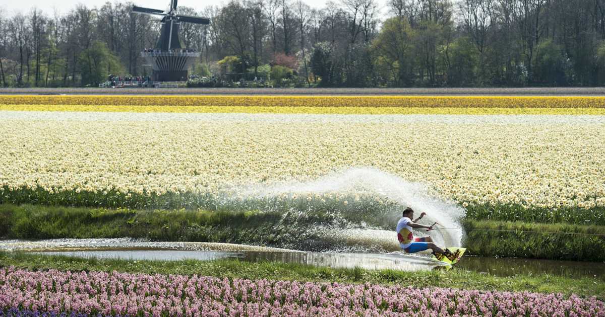 Duncan Zuur wakeboard tussen de bollenvelden