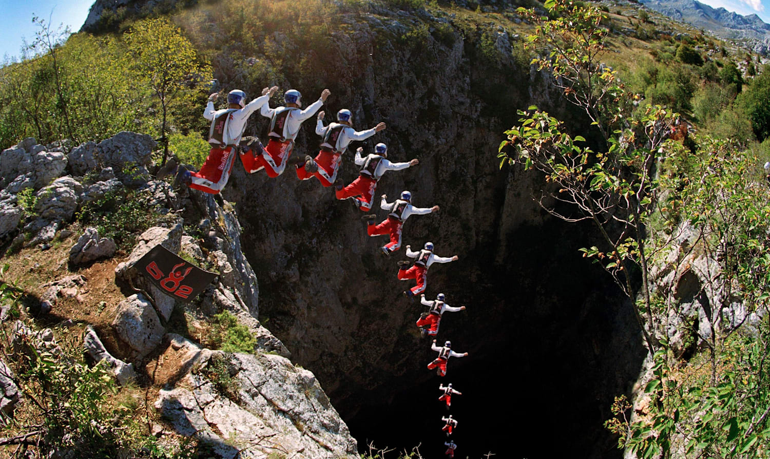base jumping into cave