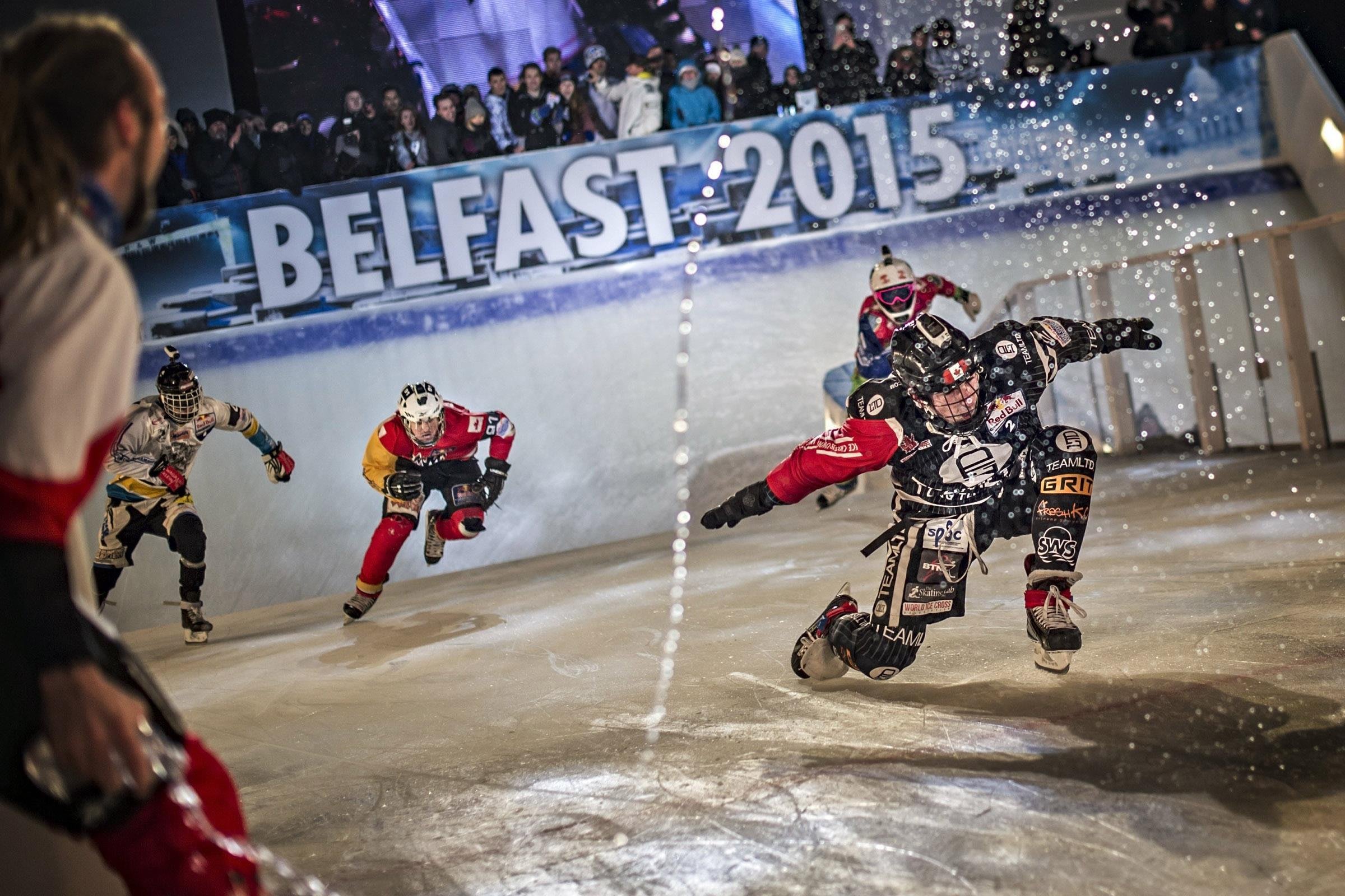 Scott Croxall crosses the finish line in Belfast