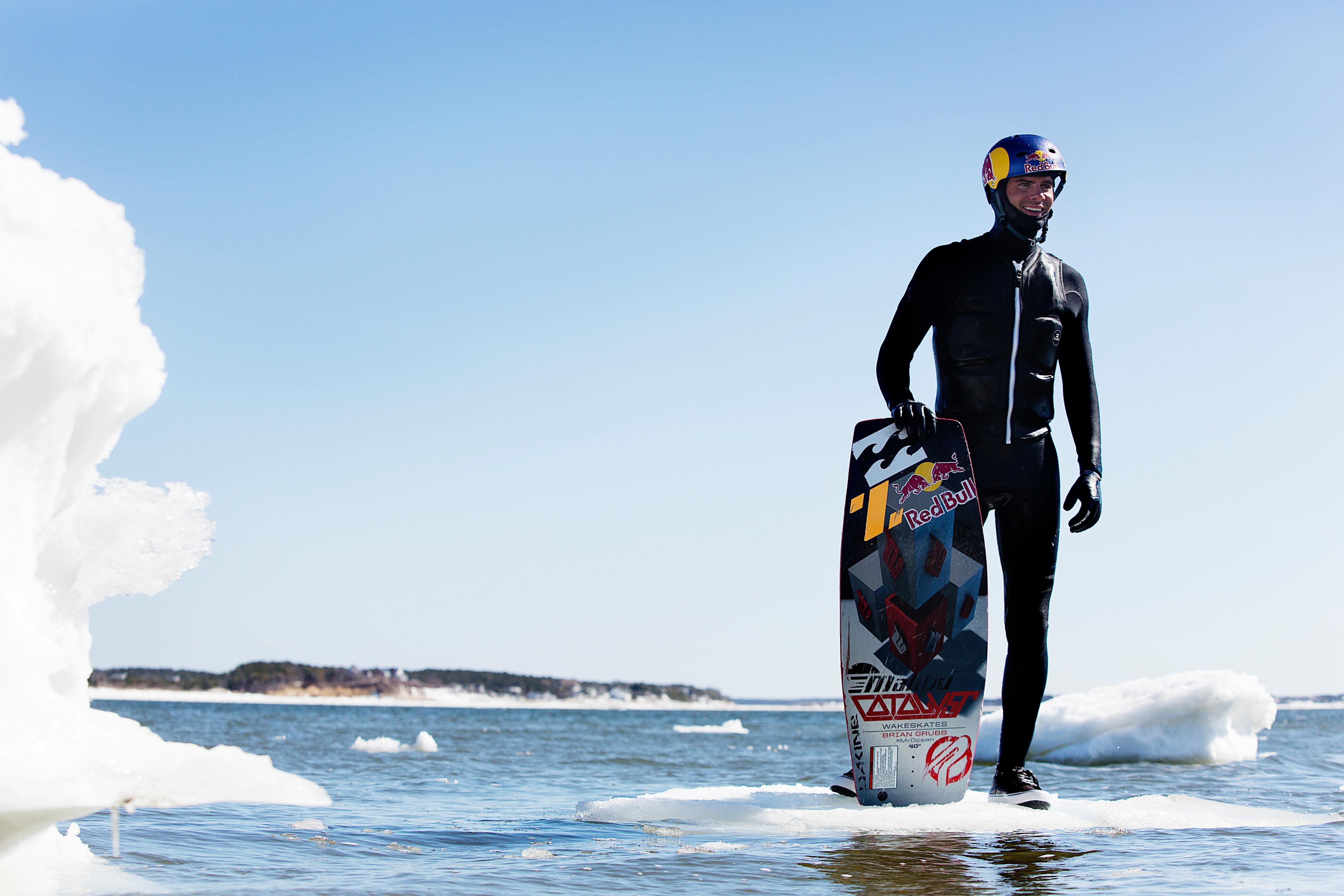 Brian Grubb wakeskates icebergs in Cape Cod