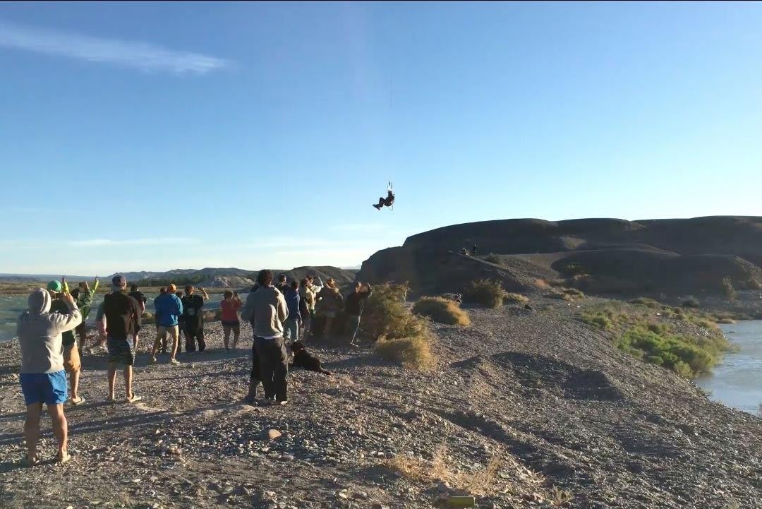 This kiter did a huge jump over rocks